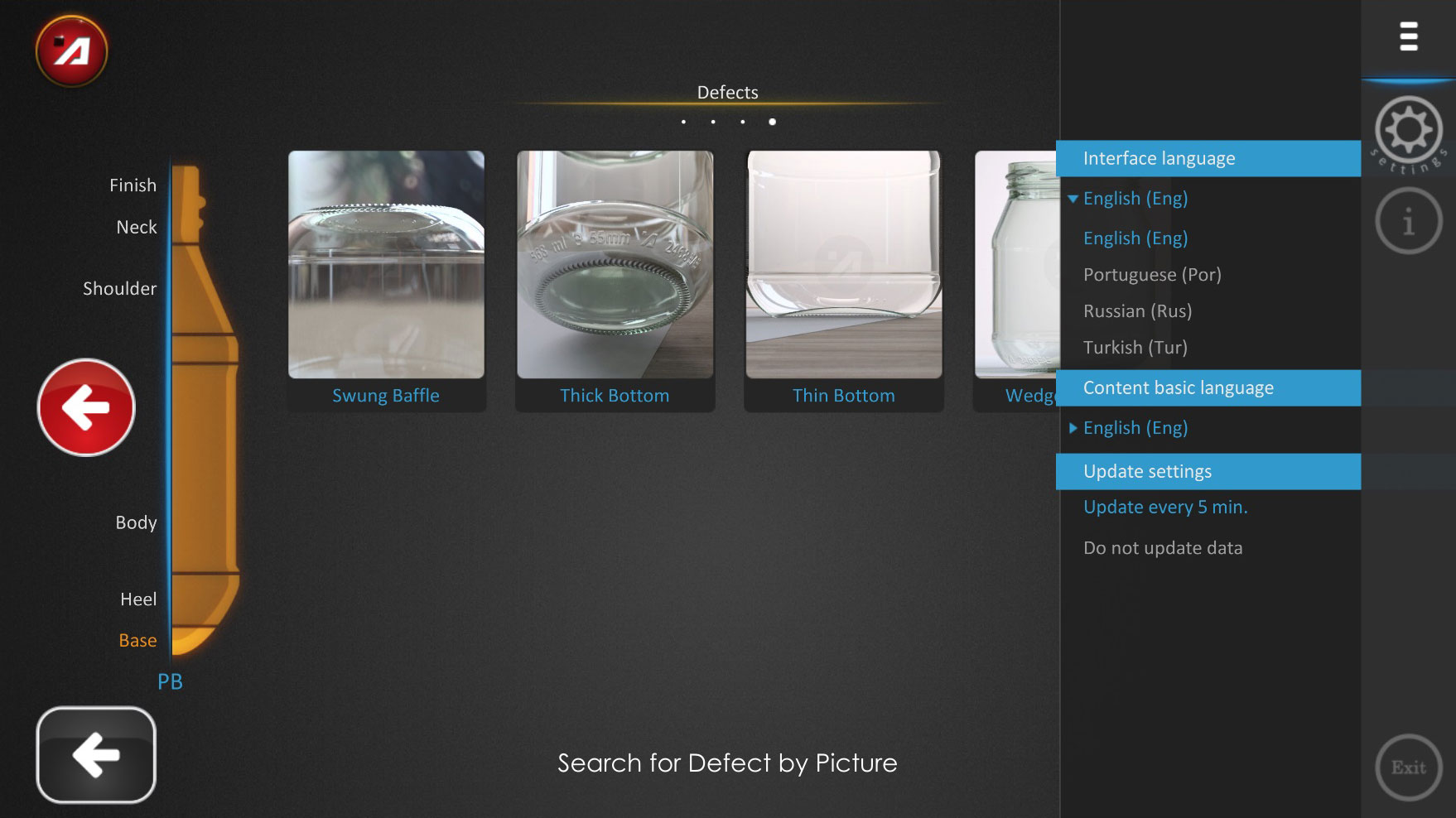 Products / Glass Container – Forming Defects App | APEGG Ltd
